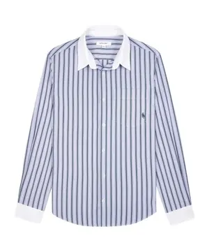 SPORTY  RICH Sporty & Rich Striped Contrast Collar Shirt - White