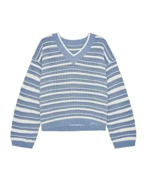 GANNI Striped Cotton V-neck Jumper