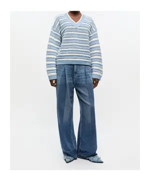 GANNI Striped Cotton V-neck Jumper