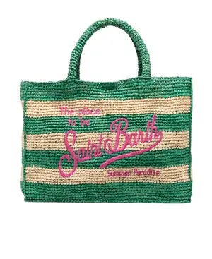 MC2 SAINT BARTH Striped Woven Top Handle Bag - Green