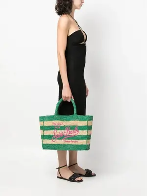 MC2 SAINT BARTH Striped Woven Top Handle Bag - Green