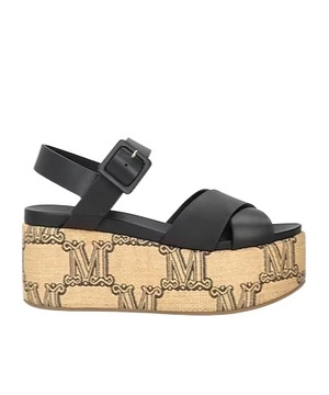 Max Mara Leather Wedge Espadrille Sandals