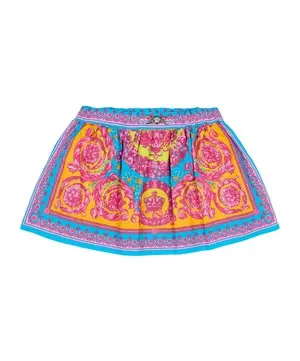 Versace Printed Cotton-poplin Skirt With Medusa Head Embellishment