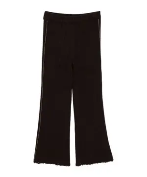 LOW CLASSIC Ribbed Knit Flare Pants With Frayed Hem - Black
