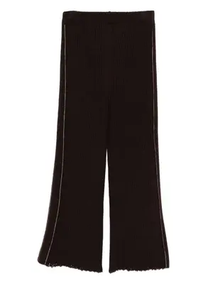 LOW CLASSIC Ribbed Knit Flare Pants With Frayed Hem - Black