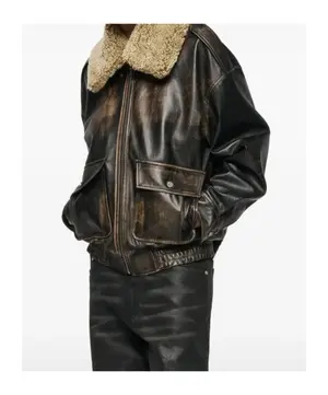 MISBHV Leather Bomber Jacket With Fur Collar