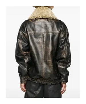 MISBHV Leather Bomber Jacket With Fur Collar