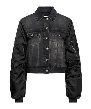 GANNI Denim Bomber Jacket With Ruched Sleeves - Black