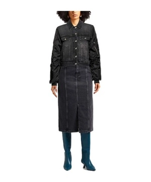 GANNI Denim Bomber Jacket With Ruched Sleeves - Black