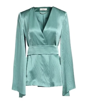 Max Mara Satin V-neck Top With Belted Waist And Flared Sleeves