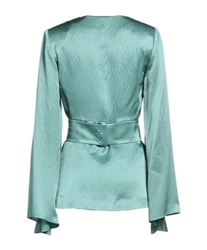 Max Mara Satin V-neck Top With Belted Waist And Flared Sleeves