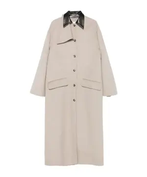 Nanushka Contrast Collar Button Coat - Nude