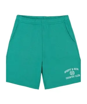 SPORTY  RICH Sporty & Rich Logo Embroidered Fleece Shorts - Green