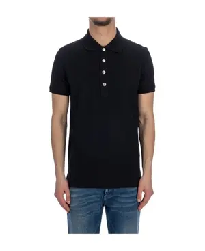 Balmain Monogram-pattern Piqué Short-sleeved Polo Shirt - Black
