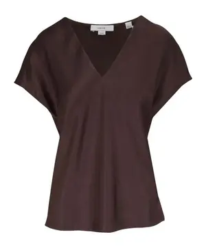 Vince Cap Sleeve V-neck Blouse - Brown