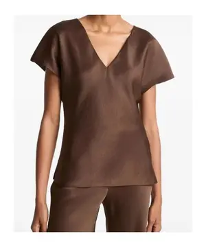 Vince Cap Sleeve V-neck Blouse - Brown