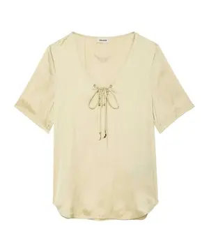 Zadig&Voltaire Lace-up Short-sleeved Top With Wing Rhinestones - Blond