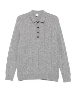 Eleventy Ribbed Polo Shirt Medium Gray