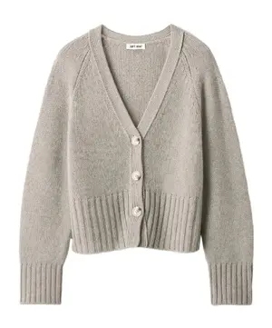 Soft Goat Button V-neck Cashmere Cardigan - Grey