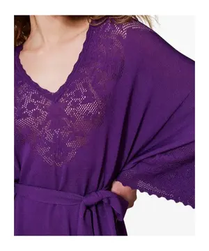 TWINSET Belted V-neck Maxi Dress With Sheer Lace Detailing And Side Slit