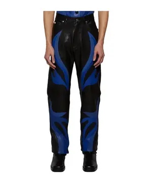 Martine Rose Leather Trousers With Blue Flame Appliqu