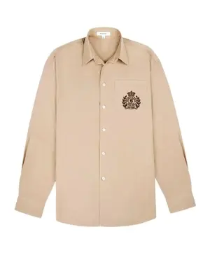 SPORTY  RICH Sporty & Rich Crest Embroidered Button-up Shirt - Nude