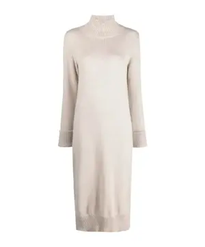 Eleventy Long Sleeved Knitted Midi Dress - Beige