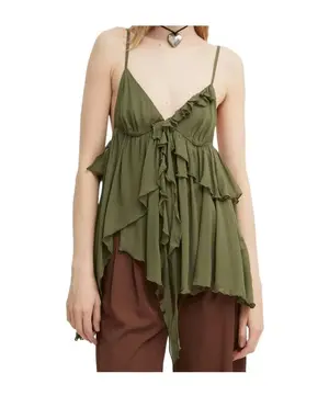 ANIYE BY Ruffled Asymmetric V-neck Top - Green