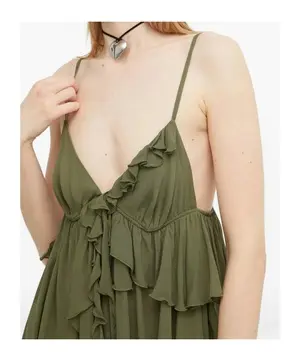 ANIYE BY Ruffled Asymmetric V-neck Top - Green