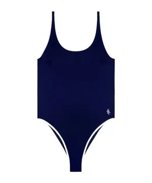 SPORTY  RICH Sporty & Rich Carla Scoop-neck Contrast-trim One Piece - Blue
