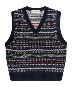 DUNST Fairisle-pattern V-neck Sweater - Navy Blue