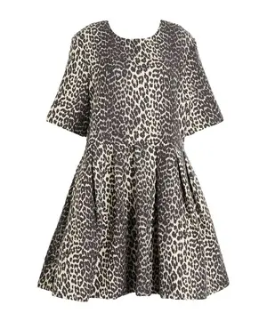 GANNI Leopard Print Jacquard Dress - Black