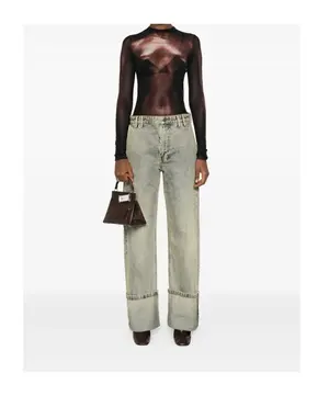 JEAN PAUL GAULTIER Body Print Mesh Long Sleeve Top - Black