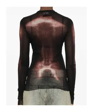 JEAN PAUL GAULTIER Body Print Mesh Long Sleeve Top - Black