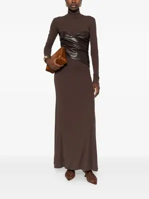 Nanushka Dark Brown High-neck Maxi Dress With Faux Leather Detail