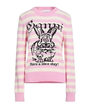GANNI Striped Knit Jumper With Bunny Graphic - Pink