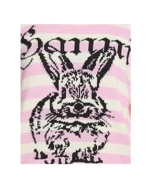 GANNI Striped Knit Jumper With Bunny Graphic