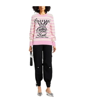 GANNI Striped Knit Jumper With Bunny Graphic