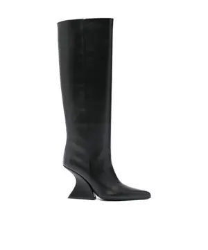 MUGLER Calfskin Sculptural Heel Knee-high Boots - Black