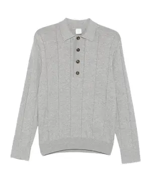 Eleventy Ribbed Polo Shirt Light Gray