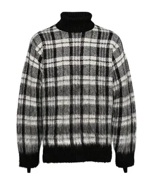 Helmut Lang Brushed Plaid Turtleneck Sweater - Black