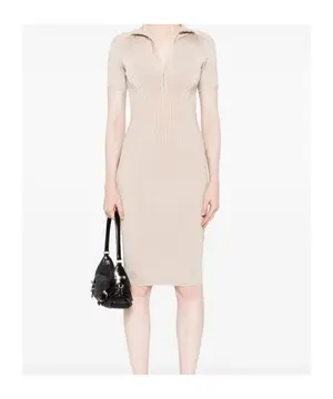 MUGLER Hook-and-eye Ribbed-knit Midi Dress