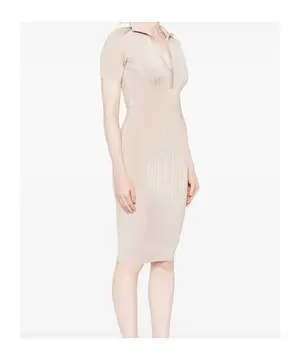 MUGLER Hook-and-eye Ribbed-knit Midi Dress
