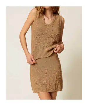 TWINSET Floral Embroidered Knitted Mini Skirt - Nude