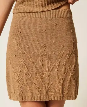 TWINSET Floral Embroidered Knitted Mini Skirt - Nude