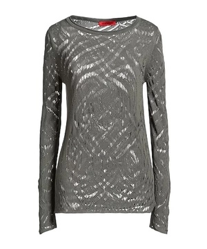 MAXCO. Max&co. Crochet-knit Long Sleeve Crewneck Top - Gray