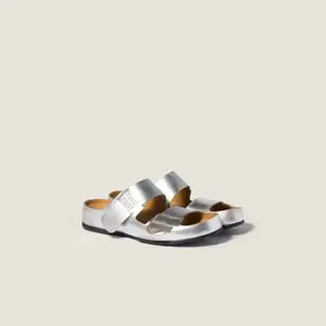 Miu Miu Bleached Leather Open Toe Sandals - Silver
