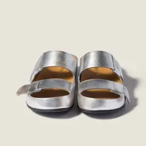 Miu Miu Bleached Leather Open Toe Sandals - Silver