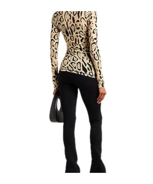 Sportmax Leopard Print Stretch Long Sleeve Top - Nude