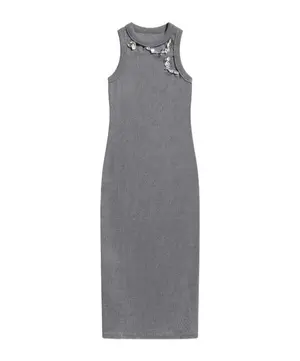 AREA Crystal-embellished Ribbed Midi Dress